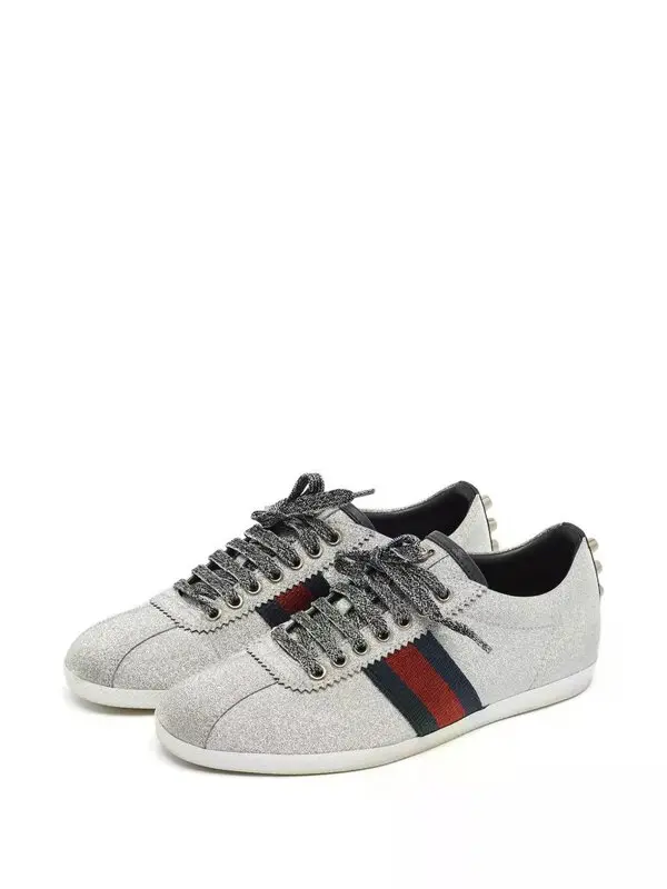 Gucci Glittered Web Stripe Studded Sneakers