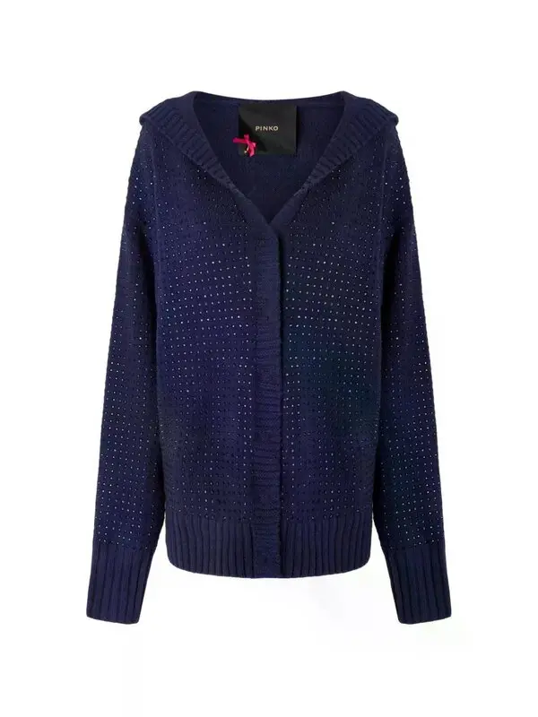 Pinko Rhinestone Embellished Hooded Cardigan - Blue