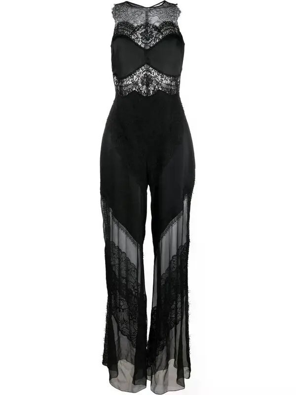 Alberta Ferretti Lace-panelled Silk Jumpsuit - Black