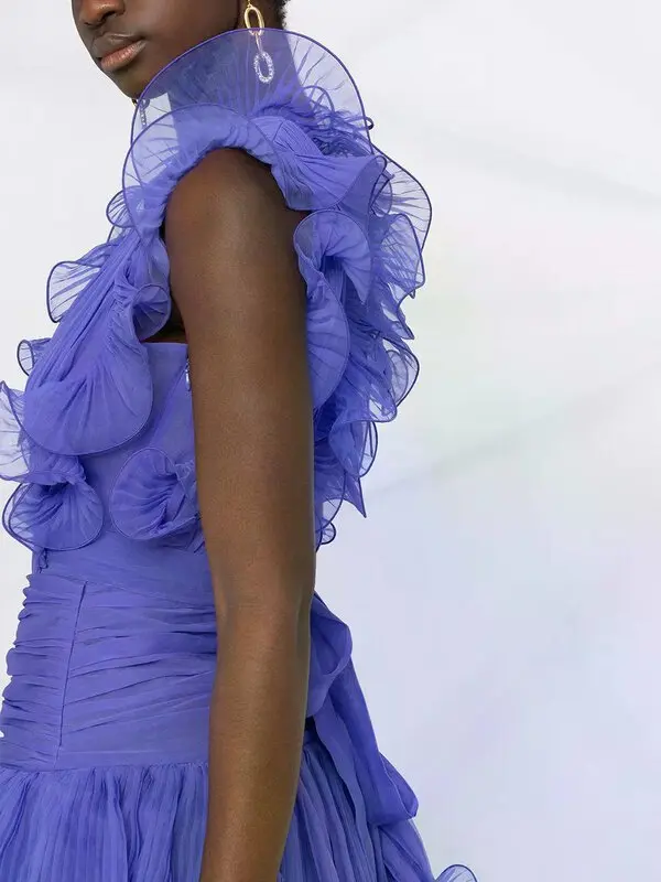 Alberta Ferretti Ruffled Flounce Silk Gown