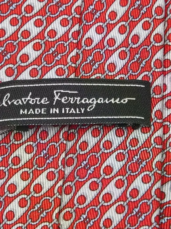 FERRAGAMO Silk Link Print Skinny Tie - Red