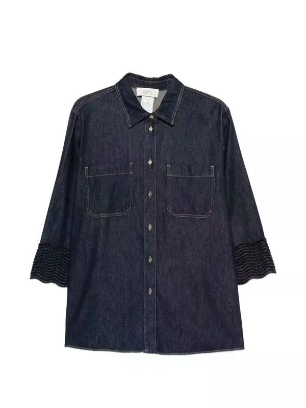 Marina Rinaldi Mrsabissi Scalloped-cuff Denim Shirt - Blue
