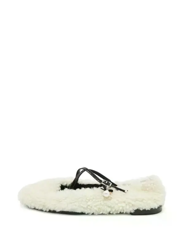 JIMMY CHOO Shearling Mary Jane Ballet Flats - White