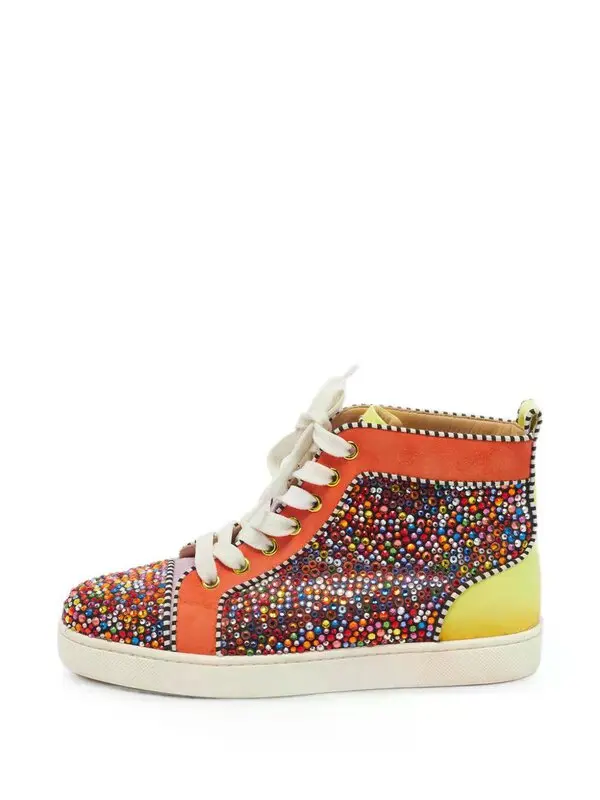 CHRISTIAN LOUBOUTIN Louis Strass-embellished High-top Sneakers - Orange