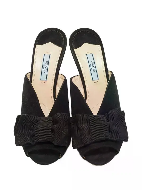 Prada Suede Bow Detail Peep Toe Sandals