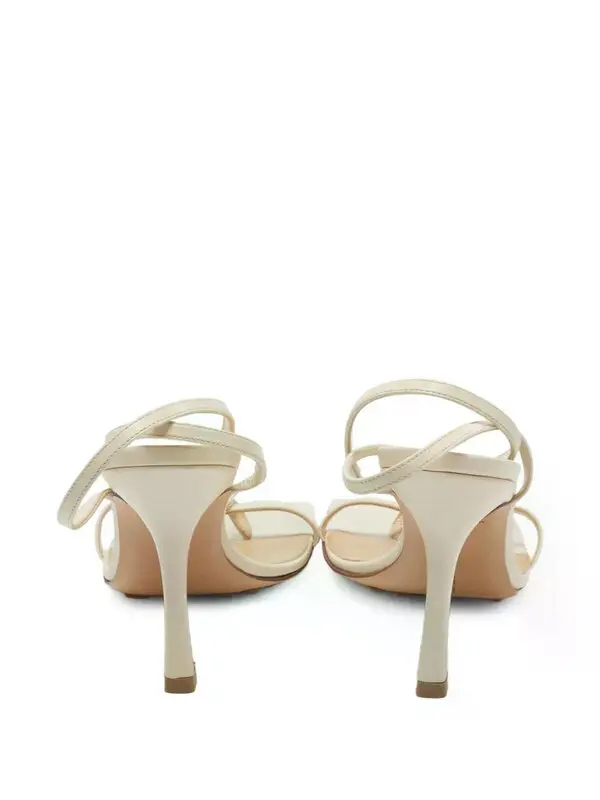 Bottega Veneta Cream Leather Square Toe T-strap Heeled Sandals