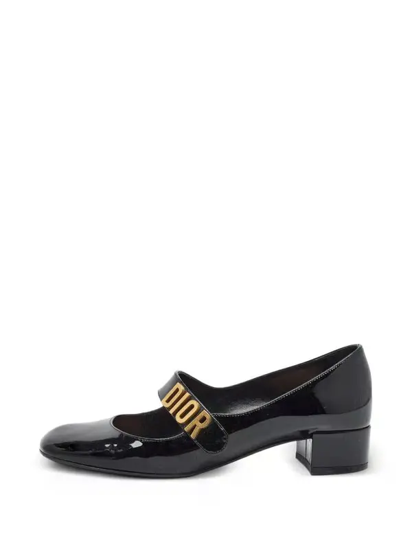 Dior Patent Leather Logo Lettering Mary Jane Pumps - Black