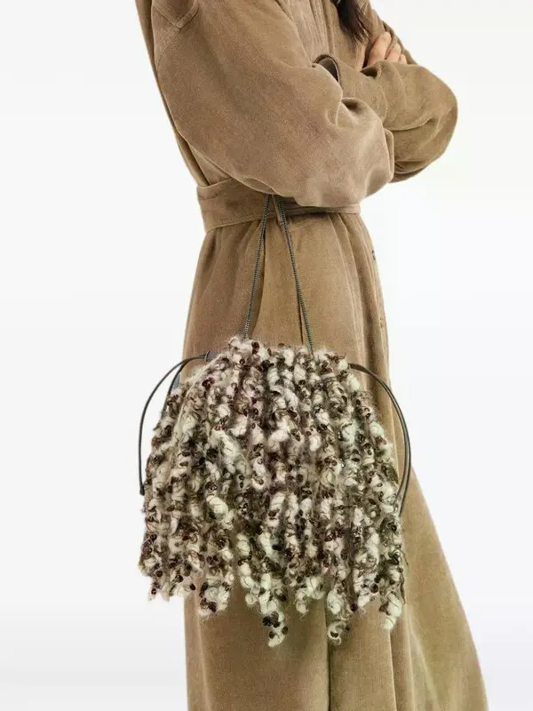Brunello Cucinelli Dazzling Twist Embroidery Pouch Bag With Precious Chain