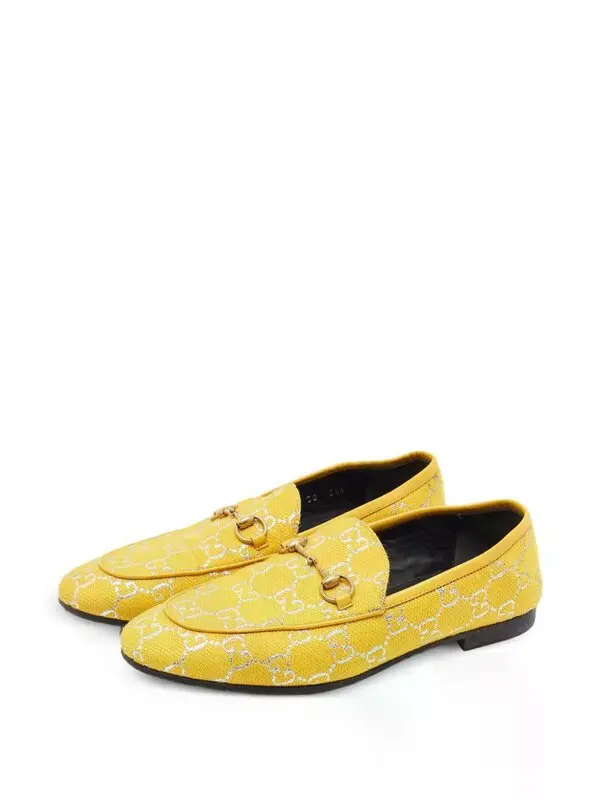 Gucci Jordaan Horsebit Loafers In Gg Supreme Canvas - Yellow