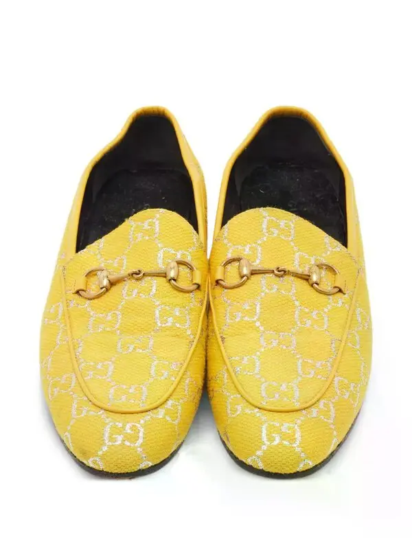 Gucci Jordaan Horsebit Loafers In Gg Supreme Canvas - Yellow