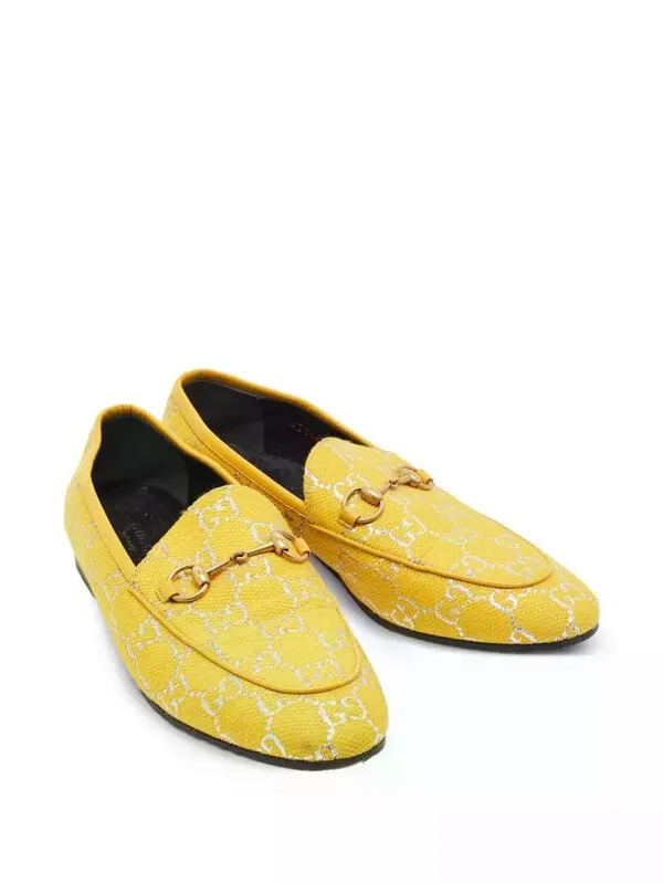 Gucci Jordaan Horsebit Loafers In Gg Supreme Canvas - Yellow