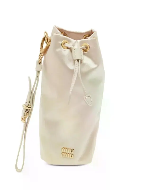 Miu Miu Satin Drawstring Pouch With Detachable Wrist Strap - Neutrals