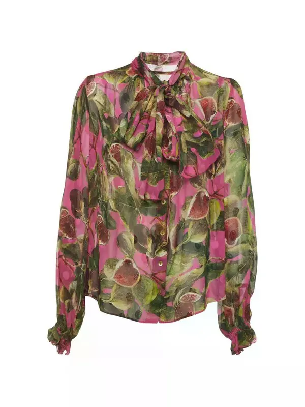 Dolce & Gabbana Silk Fig Print Pussy-bow Blouse - Pink