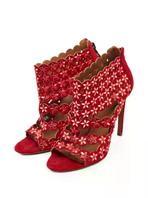 Alaïa Suede Laser-cut Floral Motif Stiletto Sandals