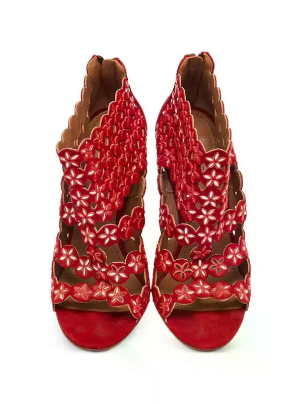 Alaïa Suede Laser-cut Floral Motif Stiletto Sandals
