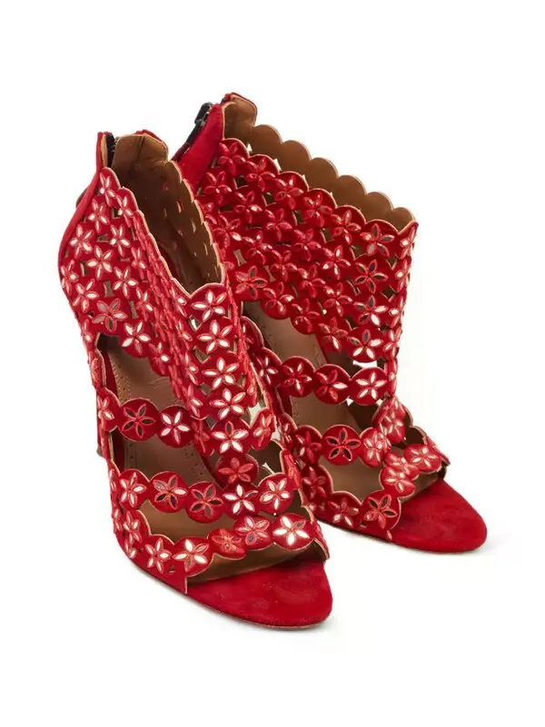 Alaïa Suede Laser-cut Floral Motif Stiletto Sandals