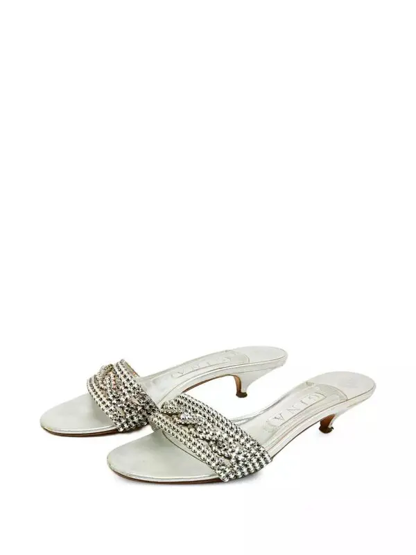 GINA Crystal-embellished Leather Heeled Sandals - Silver