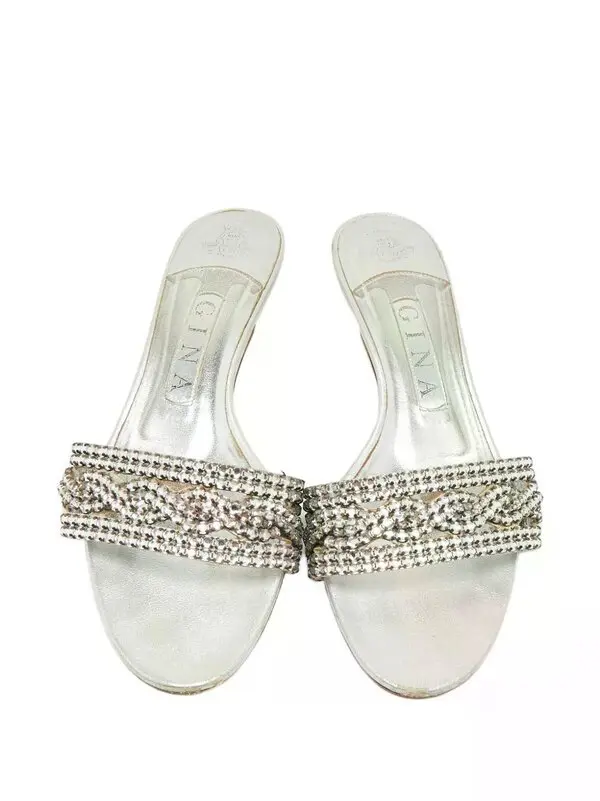 GINA Crystal-embellished Leather Heeled Sandals - Silver