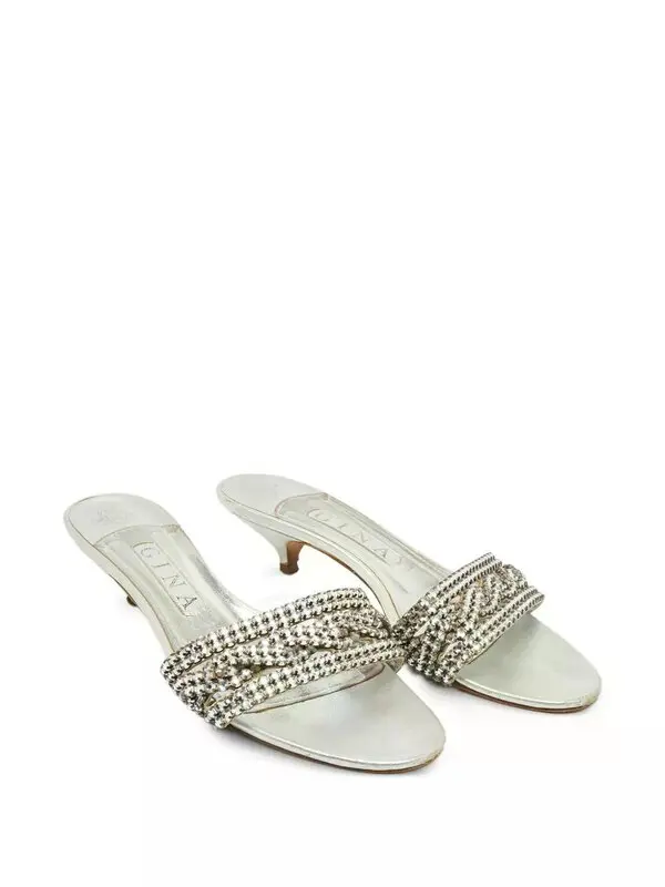 GINA Crystal-embellished Leather Heeled Sandals - Silver