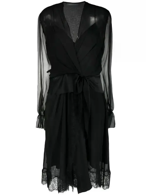 Alberta Ferretti Lace-trim Midi Dress - Black
