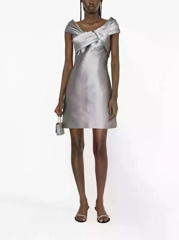 Alberta Ferretti Pleated Mikado Minidress - Grey
