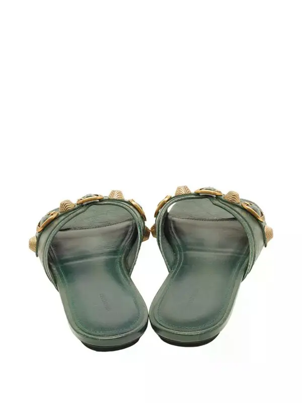 Balenciaga Le Cagole Studded Leather Sandals - Green