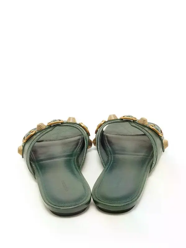 Balenciaga Le Cagole Studded Leather Sandals - Green