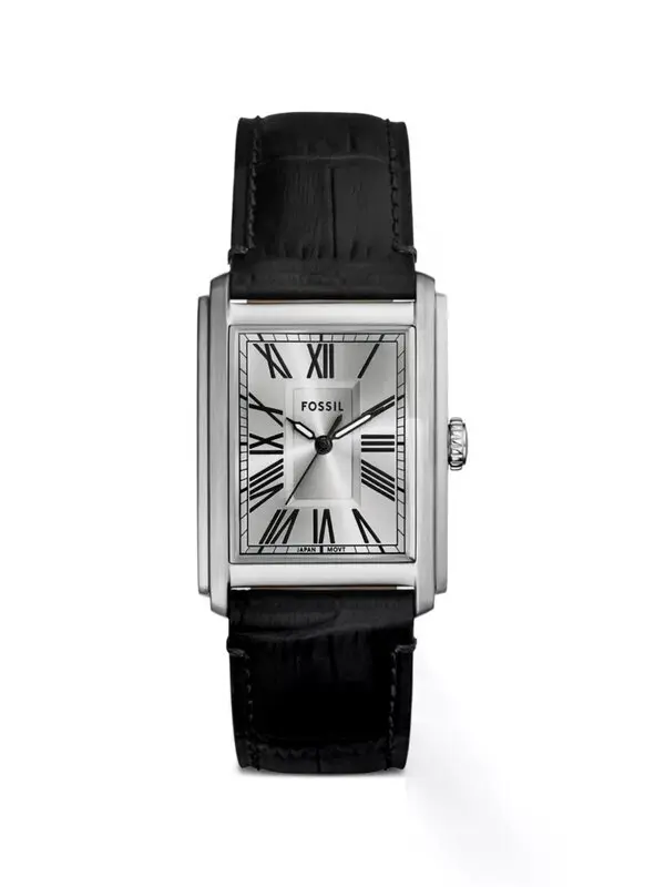 Fossil Carraway 30mm Rectangular Leather Strap Watch