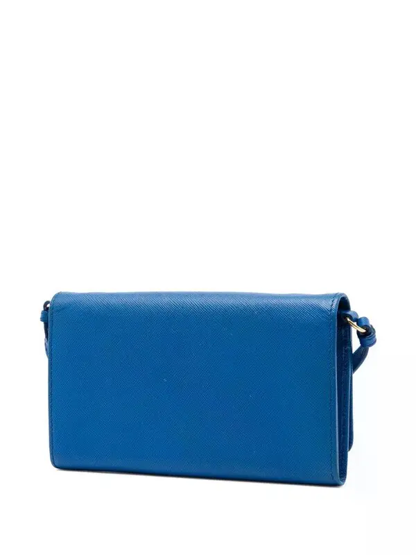 Prada Saffiano Lux Leather Bow Detail Wallet On Strap - Blue