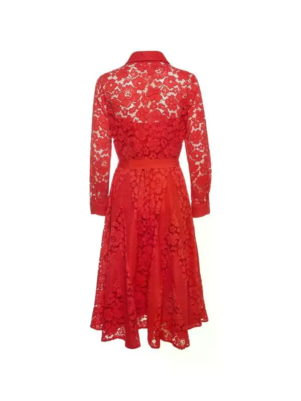 Carolina Herrera Midi Belted Lace Dress