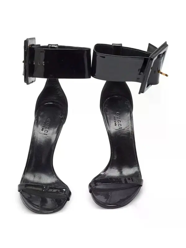 Gucci Patent Leather Buckled Ankle Strap Stiletto Sandals