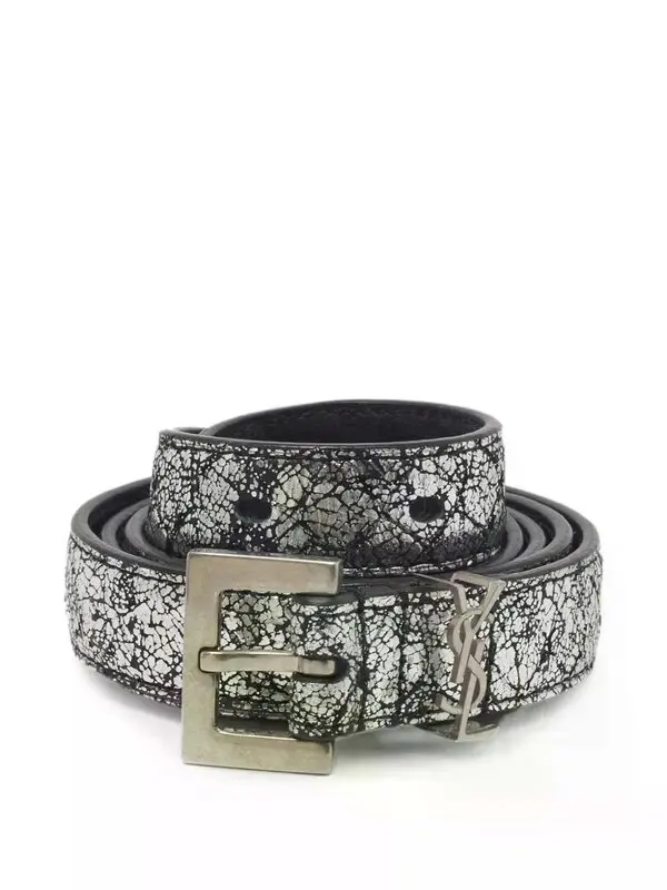 Saint Laurent 2019 Cassandre Crackle-effect Belt - Silver
