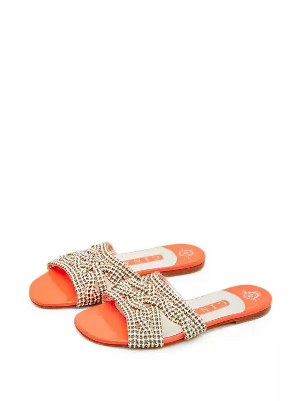 GINA Crystal-embellished Leather Slides