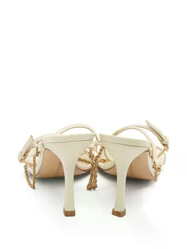 Bottega Veneta Cream Leather Square Toe Stiletto Sandals With Gold-tone Chain Detailing - Neutrals