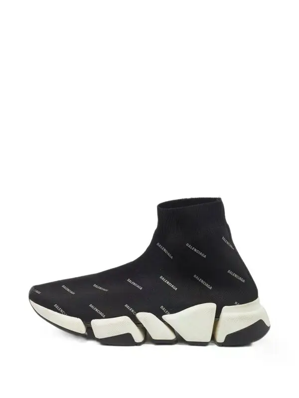 Balenciaga Speed Trainer High Top Sneakers With All-over Logo Print - Black