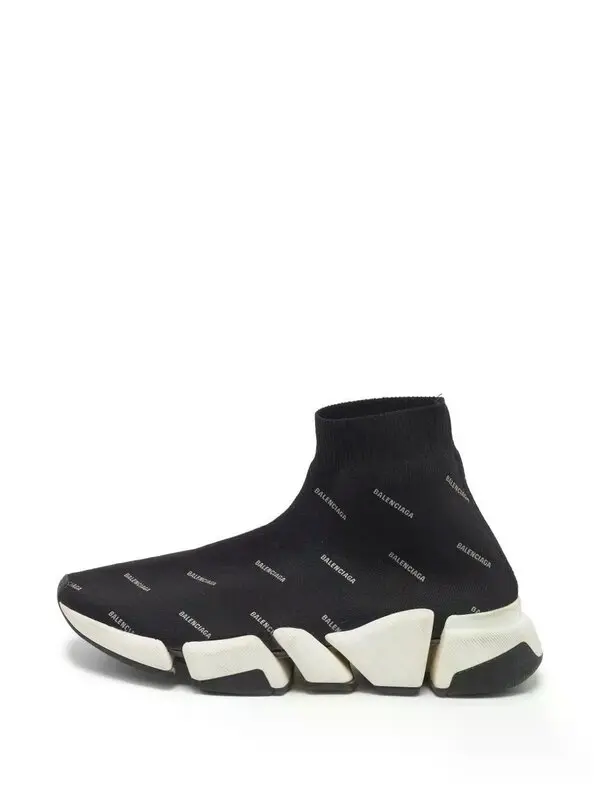 Balenciaga Speed Trainer High Top Sneakers With All-over Logo Print - Black