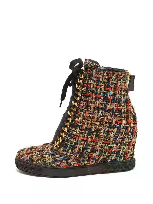 Casadei Tweed Chain-link Wedge Sneakers