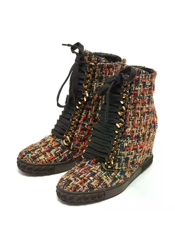 Casadei Tweed Chain-link Wedge Sneakers