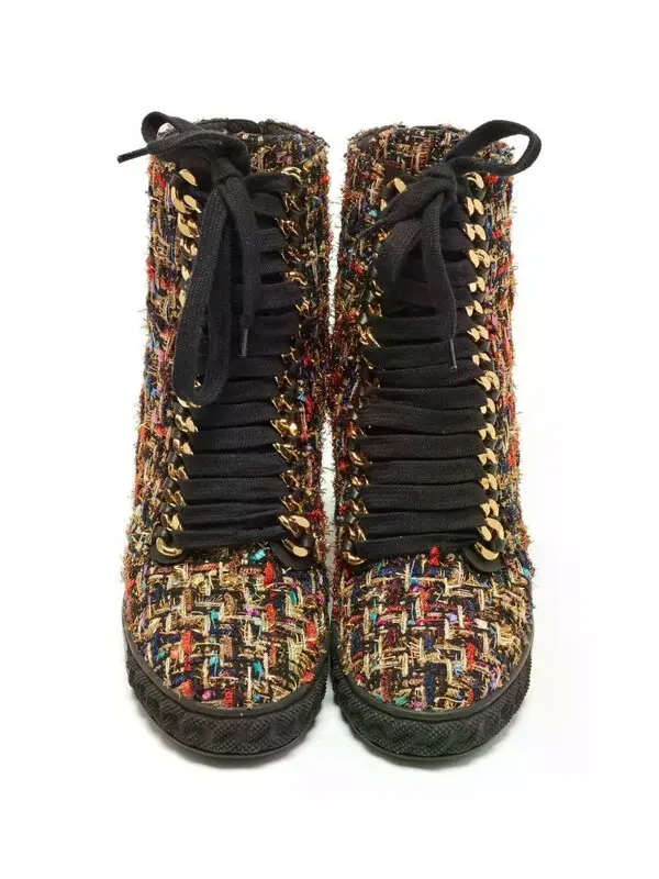 Casadei Tweed Chain-link Wedge Sneakers