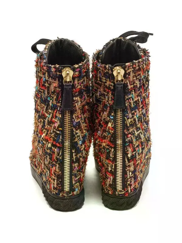 Casadei Tweed Chain-link Wedge Sneakers