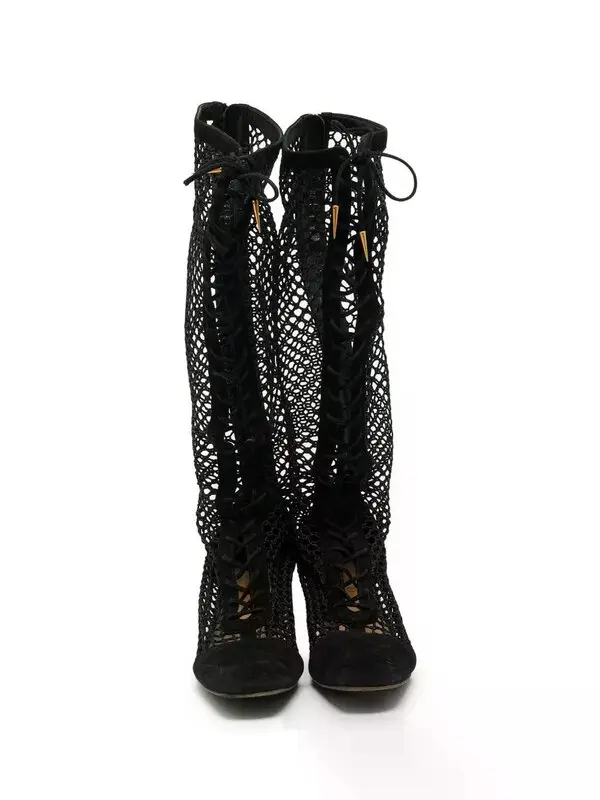 Dior Open-knit Mesh Lace-up Knee-high Boots