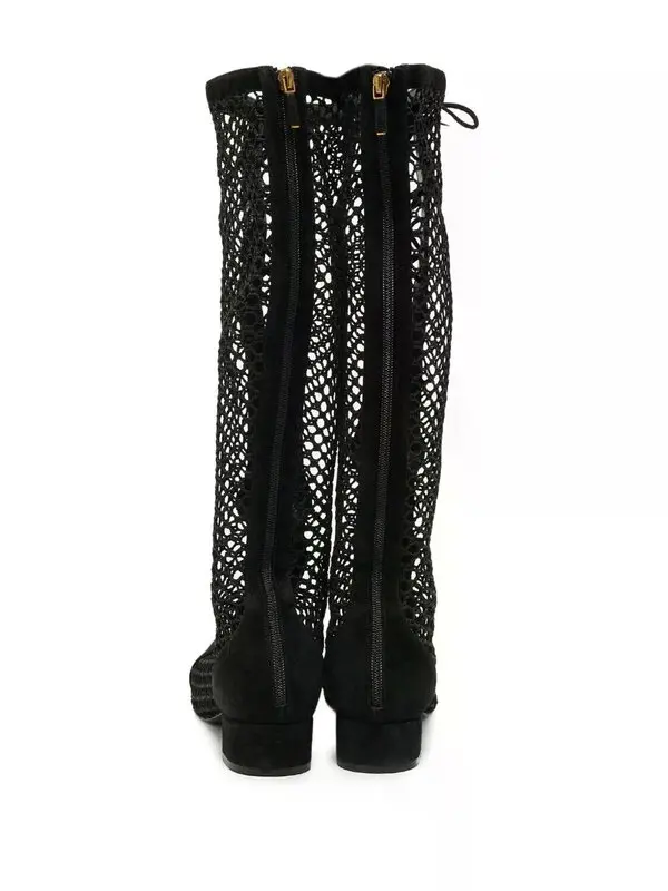 Dior Open-knit Mesh Lace-up Knee-high Boots