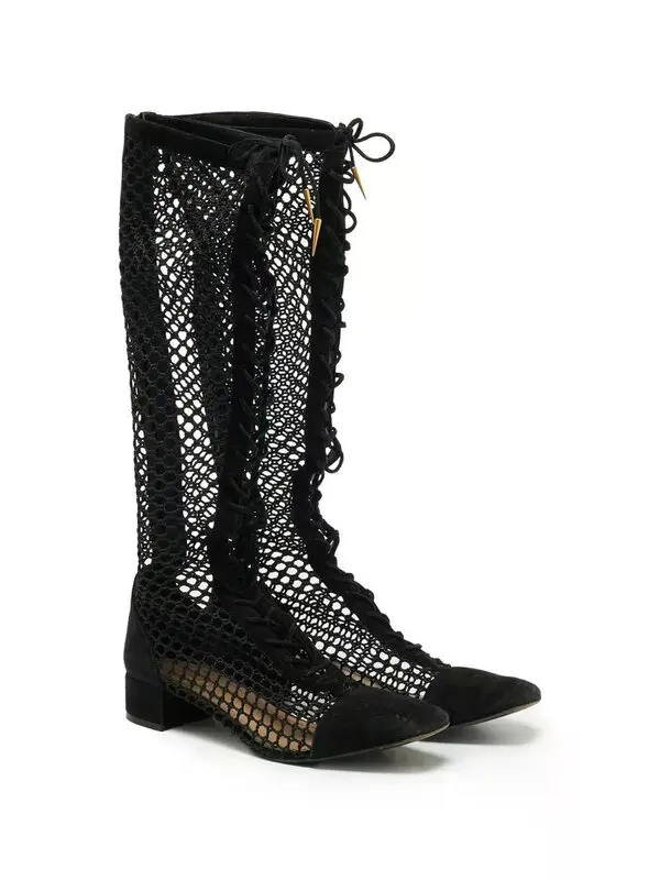 Dior Open-knit Mesh Lace-up Knee-high Boots