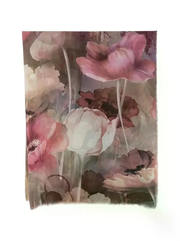 D'ANIELLO Floral-print Frayed-edge Scarf - Pink