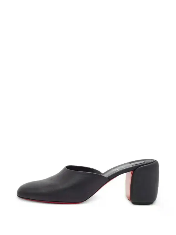 CHRISTIAN LOUBOUTIN Leather Block Heel Mules - Black