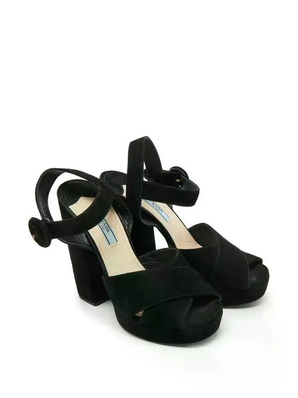 Prada Suede Platform Ankle-strap Sandals - Black