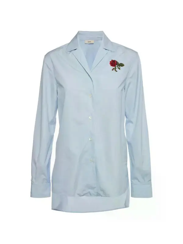 Celine Pinstripe Rose Embroidered Cotton Shirt