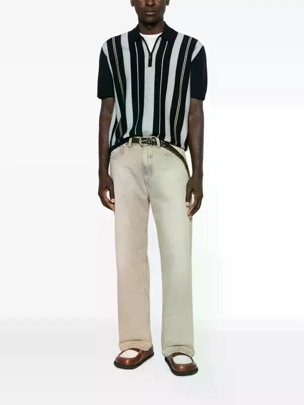 Drole De Monsieur Striped Zip-up Polo Shirt