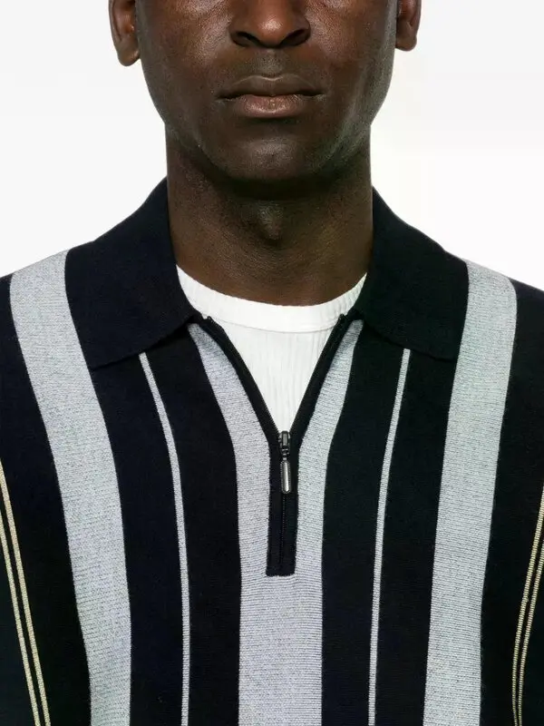 Drole De Monsieur Striped Zip-up Polo Shirt