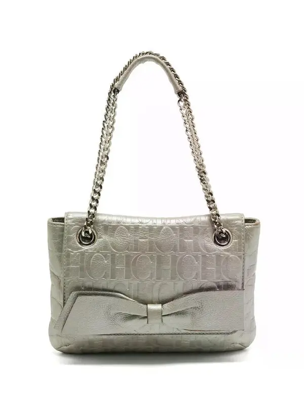 Carolina Herrera Audrey Monogram Bow Shoulder Bag - Silver